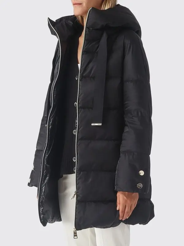 Herno A-shape Short Hooded Down Jacket In Quilted Technical Satin - Black