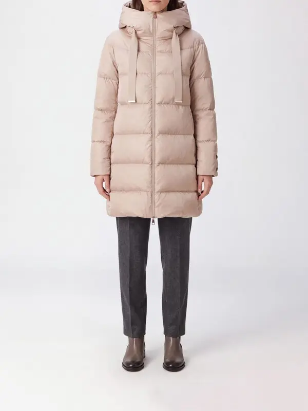Herno A-shape Short Hooded Down Jacket In Quilted Technical Satin - Cream