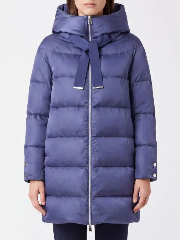 Herno A-shape Short Hooded Down Jacket In Quilted Technical Satin - Navy