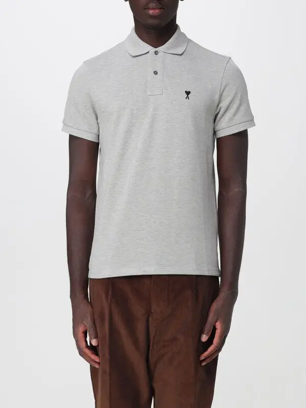 AMI Paris Short-sleeve Cotton Polo With Embroidered De Coeur Logo - Grey