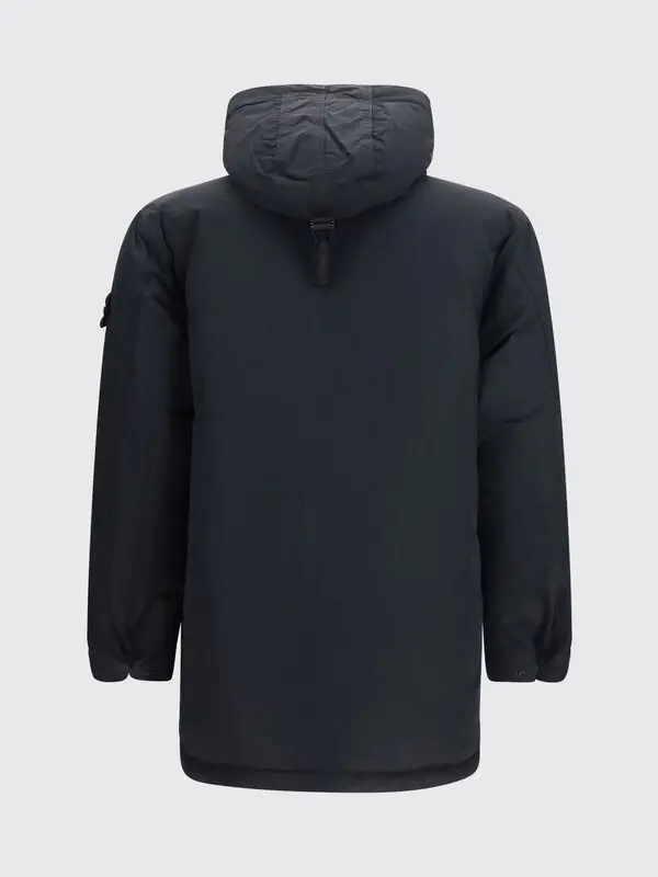 Stone Island Recycled Technical Fabric Short Parka With Hood And Logo Badge - Black