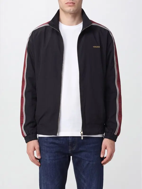 Versace Technical Fabric Zip-up Sweatshirt With Contrast Logo