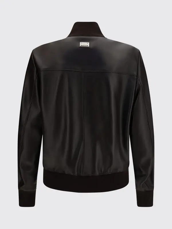 Dolce & Gabbana Smooth Lambskin Leather Bomber Jacket With High Neck