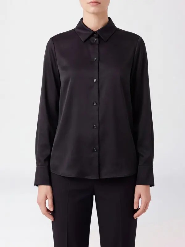 Max Mara Long-sleeved Stretch-silk Satin Shirt - Black