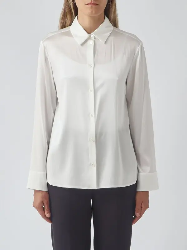 Max Mara Long-sleeved Stretch-silk Satin Shirt With Classic Collar - Pearl