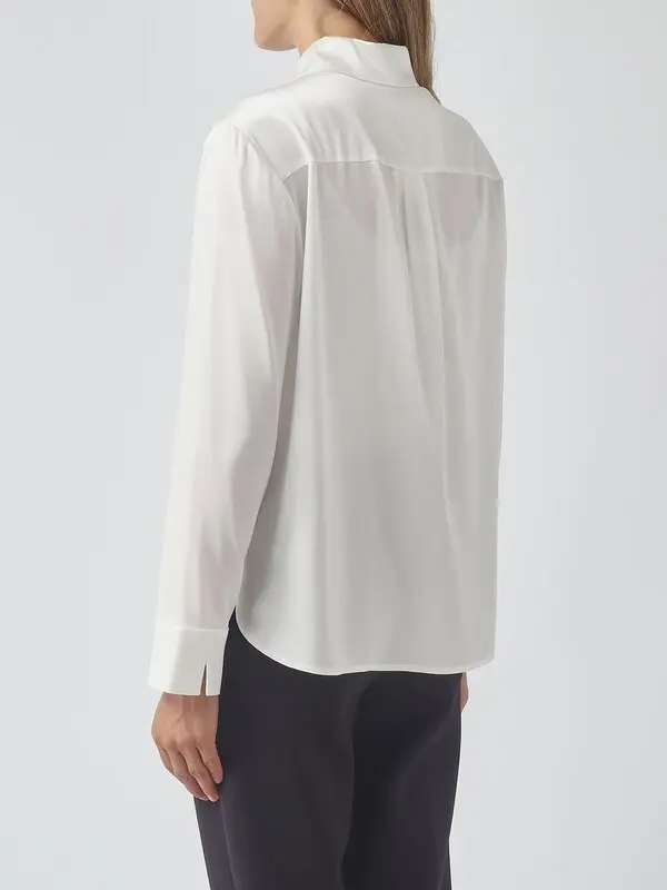 Max Mara Long-sleeved Stretch-silk Satin Shirt With Classic Collar - Pearl