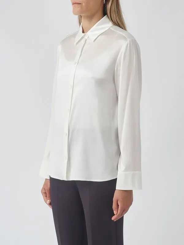 Max Mara Long-sleeved Stretch-silk Satin Shirt With Classic Collar - Pearl