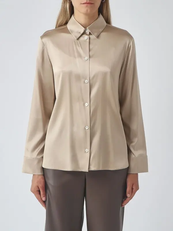 Max Mara Long-sleeved Stretch-silk Satin Shirt With Classic Collar - Sand