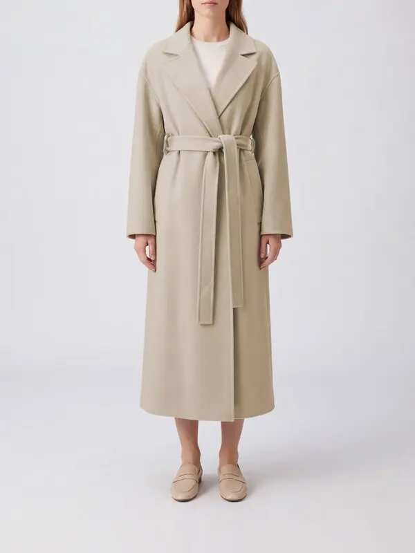 Sportmax Pure Virgin Wool Hooded Long Robe Coat - Beige