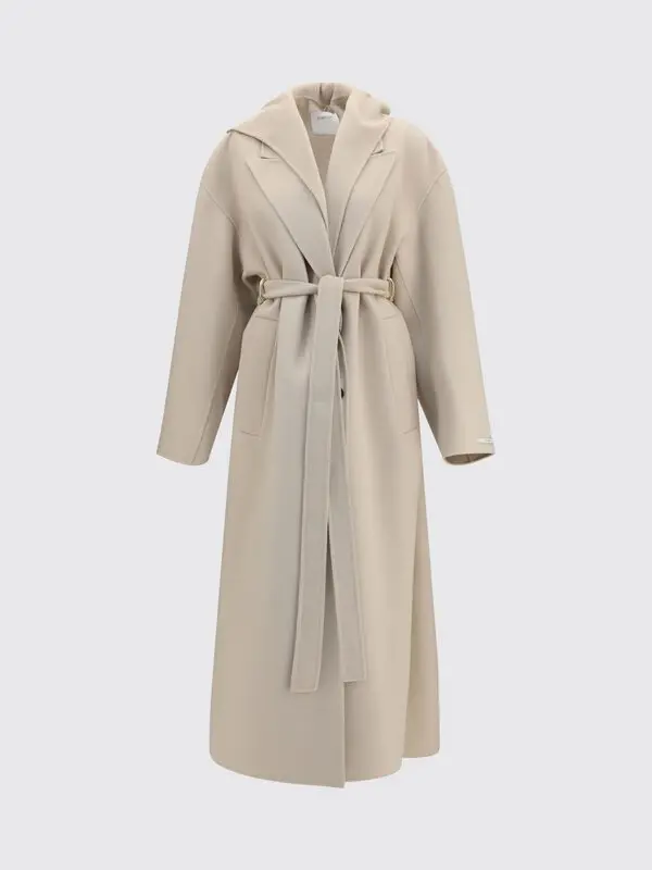 Sportmax Pure Virgin Wool Hooded Long Robe Coat - Beige