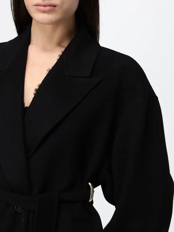 Sportmax Pure Virgin Wool Hooded Long Robe Coat - Black