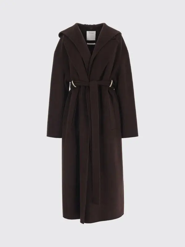 Sportmax Hooded Long Robe Coat In Pure Virgin Wool With Tie Belt