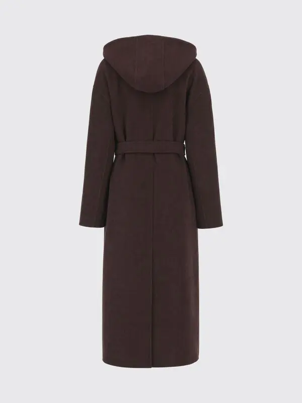 Sportmax Hooded Long Robe Coat In Pure Virgin Wool With Tie Belt