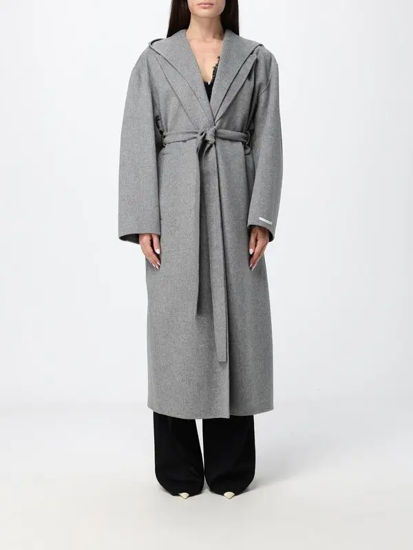 Sportmax Pure Virgin Wool Hooded Long Robe Coat - Grey