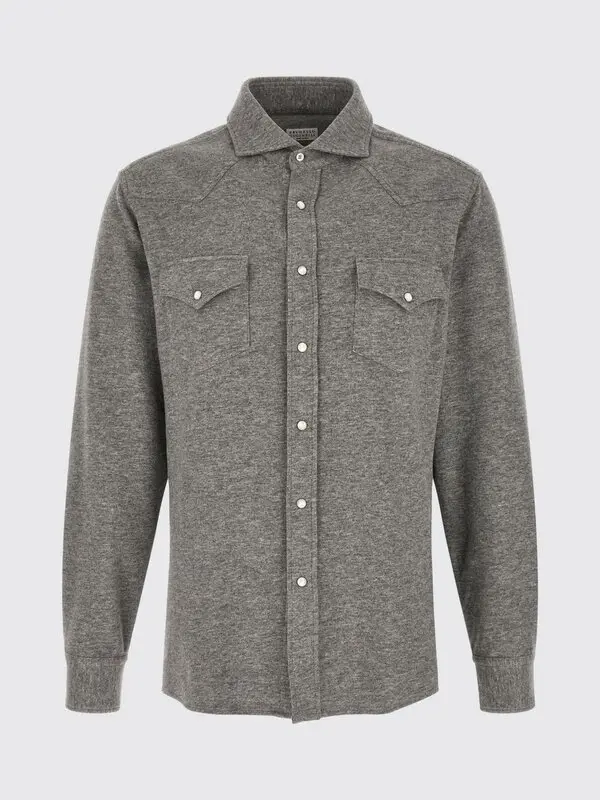Brunello Cucinelli Cashmere Blend Knit Shirt With Patch Pockets