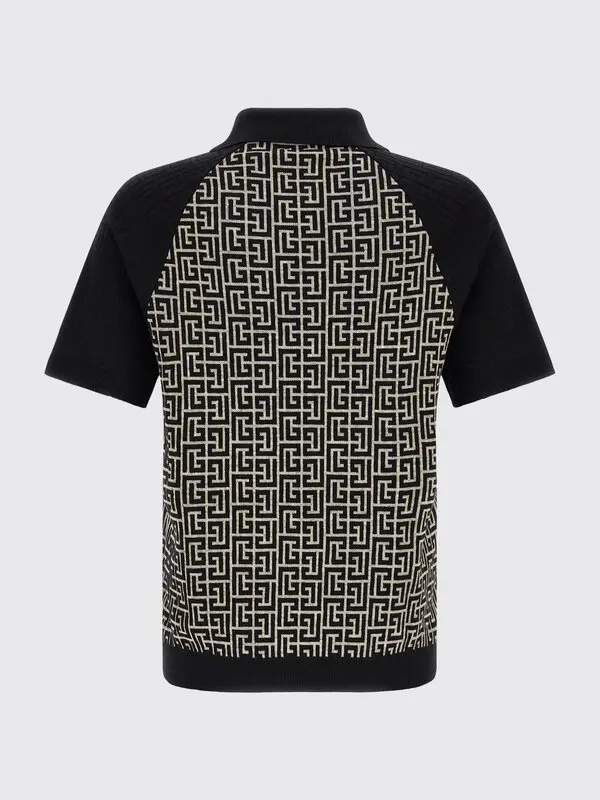 Balmain Pb Monogram Knitted Polo Shirt In Cotton And Linen Blend