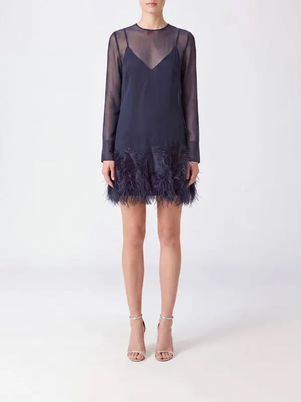 SEMICOUTURE Feather Embellished Sheath Mini Dress