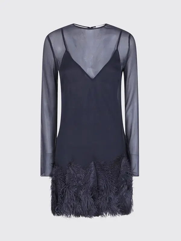 SEMICOUTURE Feather Embellished Sheath Mini Dress