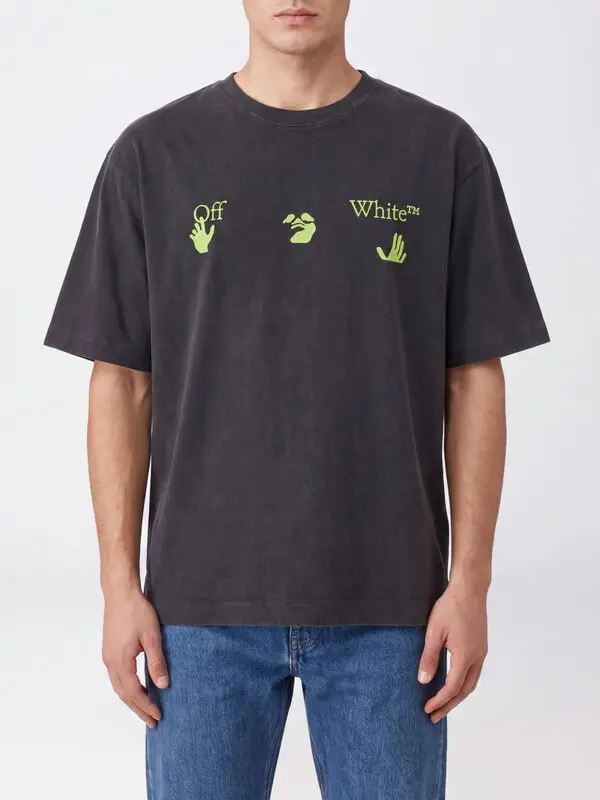 Off-White Short-sleeved Cotton T-shirt With Contrast Logo Print