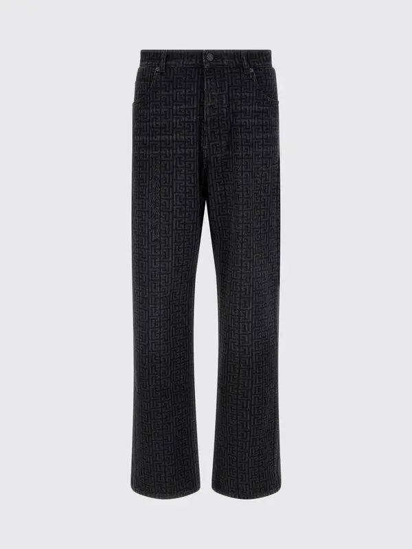 Balmain Straight Fit Pb Monogram Jacquard Denim Jeans