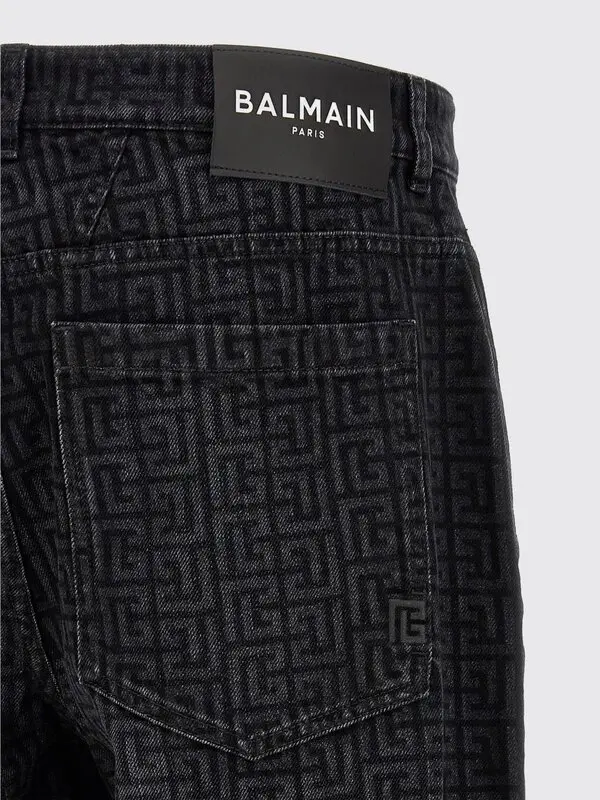 Balmain Straight Fit Pb Monogram Jacquard Denim Jeans