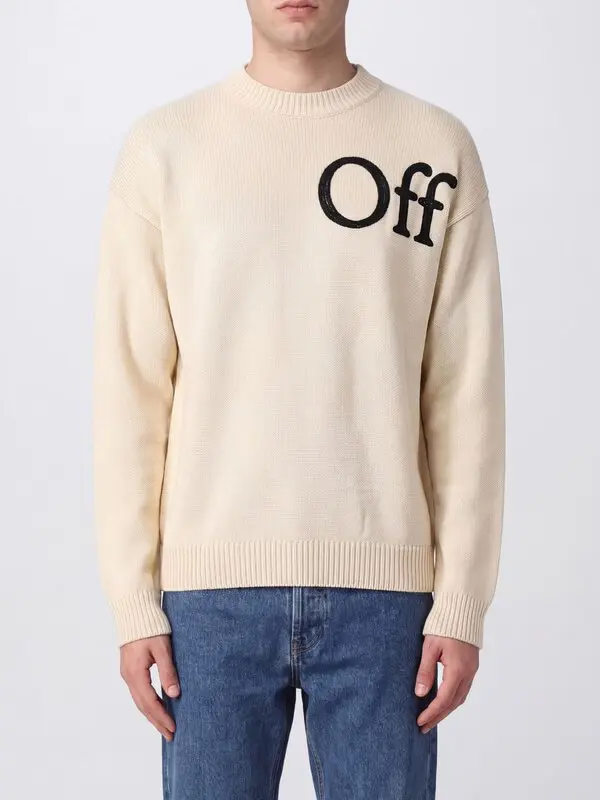 Off-White Jacquard Logo Wool Blend Crewneck Jumper With Dropped Shoulders - White
