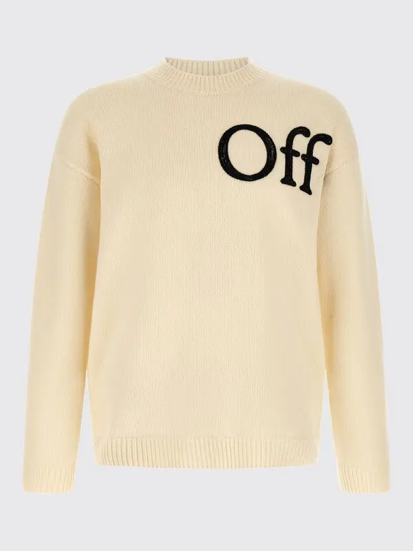 Off-White Jacquard Logo Wool Blend Crewneck Jumper With Dropped Shoulders