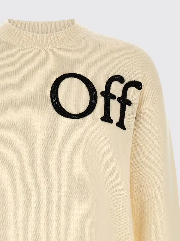 Off-White Jacquard Logo Wool Blend Crewneck Jumper With Dropped Shoulders