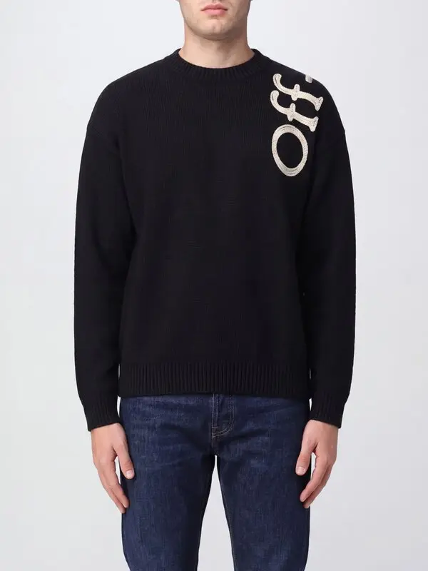 Off-White Jacquard Logo Wool Blend Crewneck Jumper With Dropped Shoulders