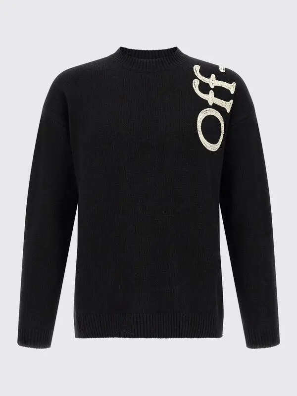 Off-White Jacquard Logo Wool Blend Crewneck Jumper With Dropped Shoulders