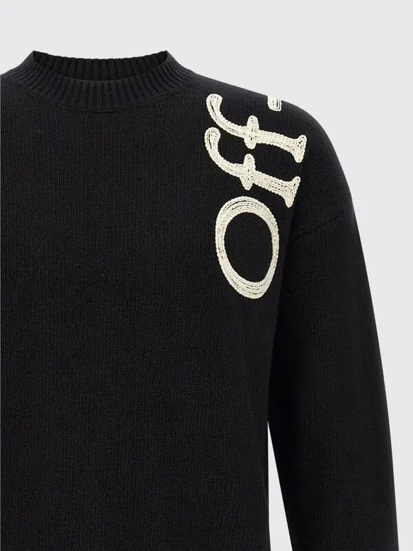 Off-White Jacquard Logo Wool Blend Crewneck Jumper With Dropped Shoulders