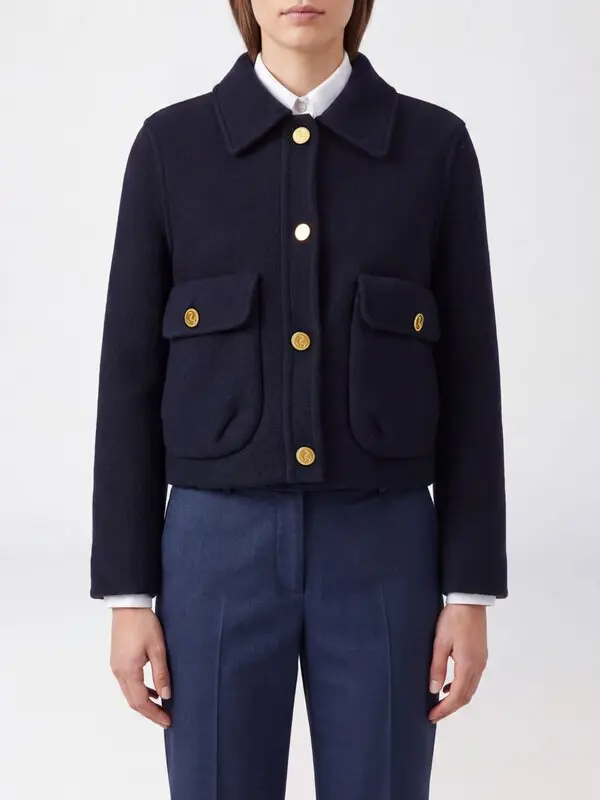 Thom Browne Single-breasted Short Coat In Pure Virgin Wool With Patch Pockets - Blue