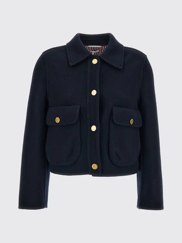 Thom Browne Single-breasted Short Coat In Pure Virgin Wool With Patch Pockets