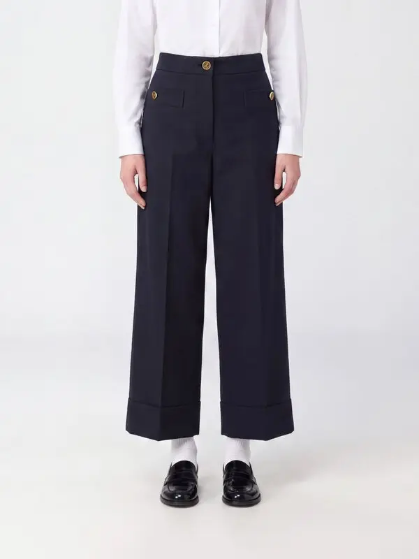Thom Browne High-waisted Wide-leg Cropped Trousers In Virgin Wool - Blue