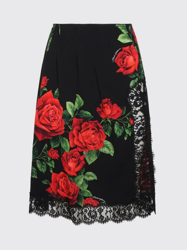 Dolce & Gabbana Floral Embroidered Silk Midi Pencil Skirt With Lace