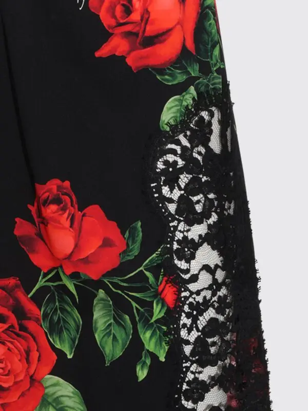 Dolce & Gabbana Floral Embroidered Silk Midi Pencil Skirt With Lace