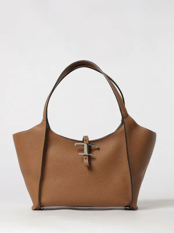 TOD'S Silver Tone T Buckle Shoulder Bag - Brown