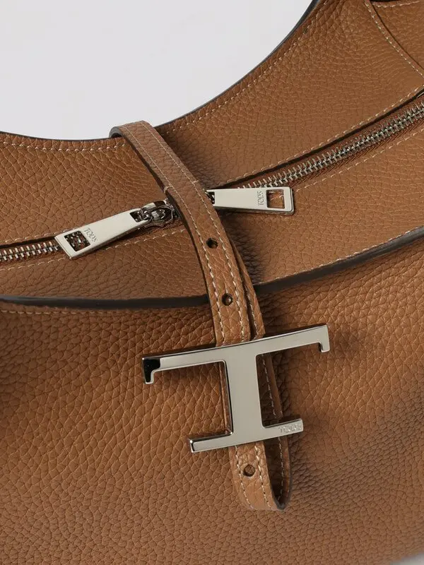 TOD'S Silver Tone T Buckle Shoulder Bag - Brown