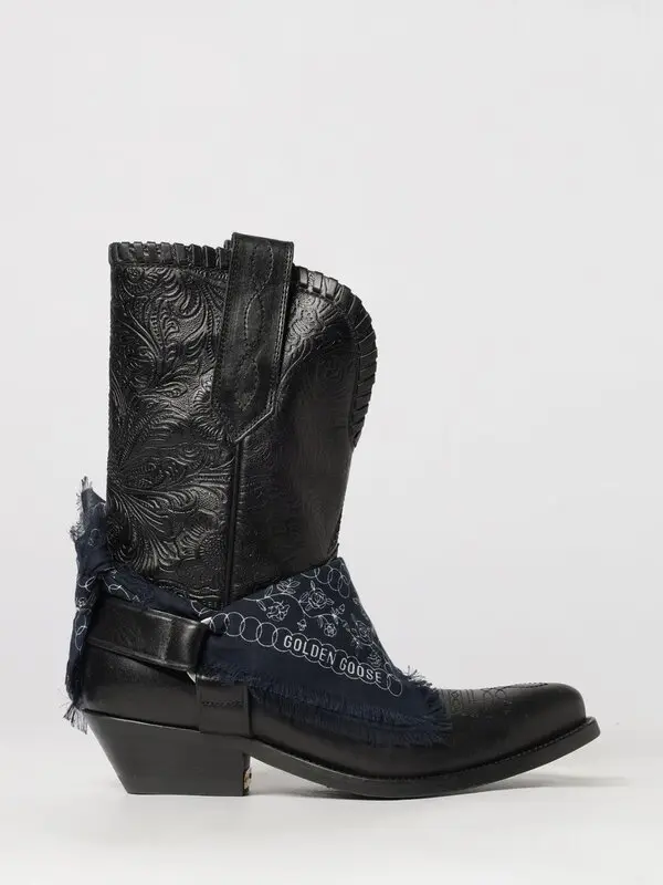 GOLDEN GOOSE Embossed Leather Cowboy Boots - Black