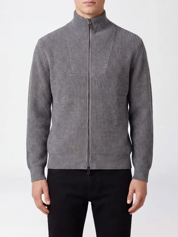 Canali Wool And Cashmere Turtleneck Zip Cardigan - Grey