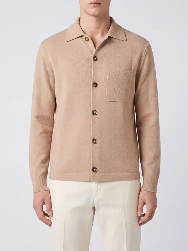 Canali Wool, Cotton And Cashmere Blend Long-sleeve Polo Shirt - Sand
