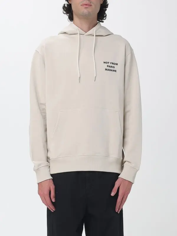 Drole De Monsieur Cotton Hoodie With Slogan Print - Beige