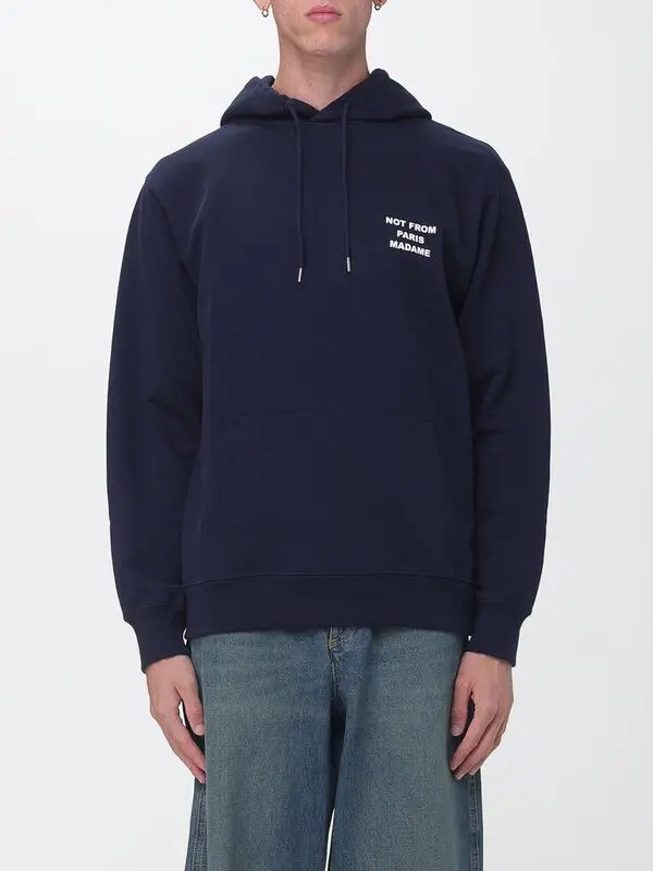 Drole De Monsieur Cotton Hoodie With Slogan Print - Blue