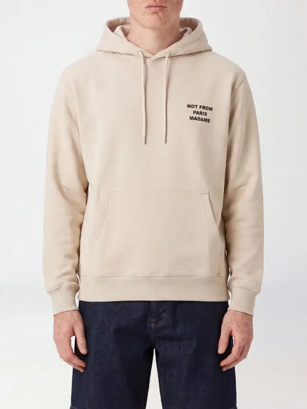 Drole De Monsieur Cotton Hoodie With Slogan Print - Yellow Cream