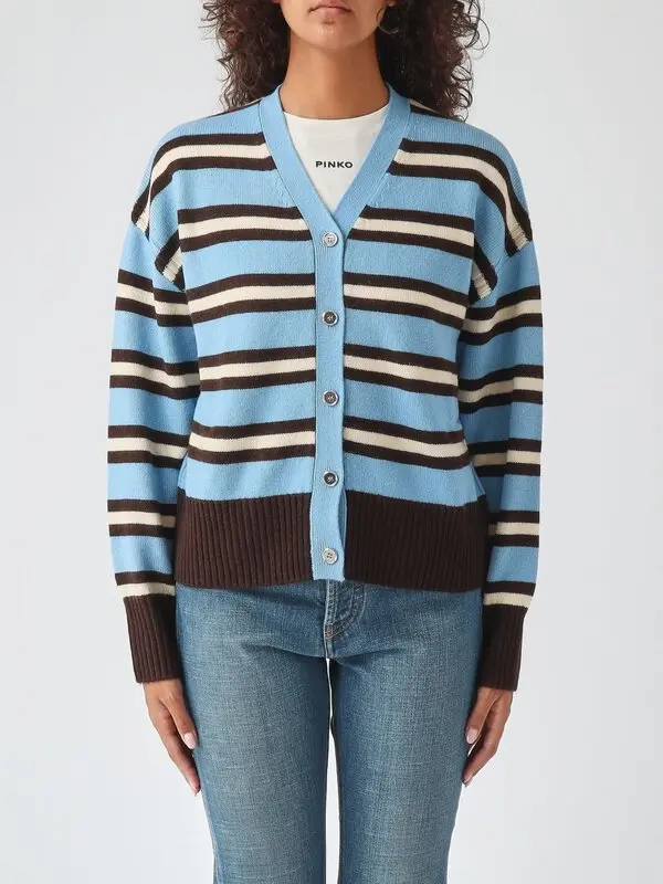 Pinko V-neck Wool And Cashmere Blend Cardigan With Button Closure - Gnawed Blue