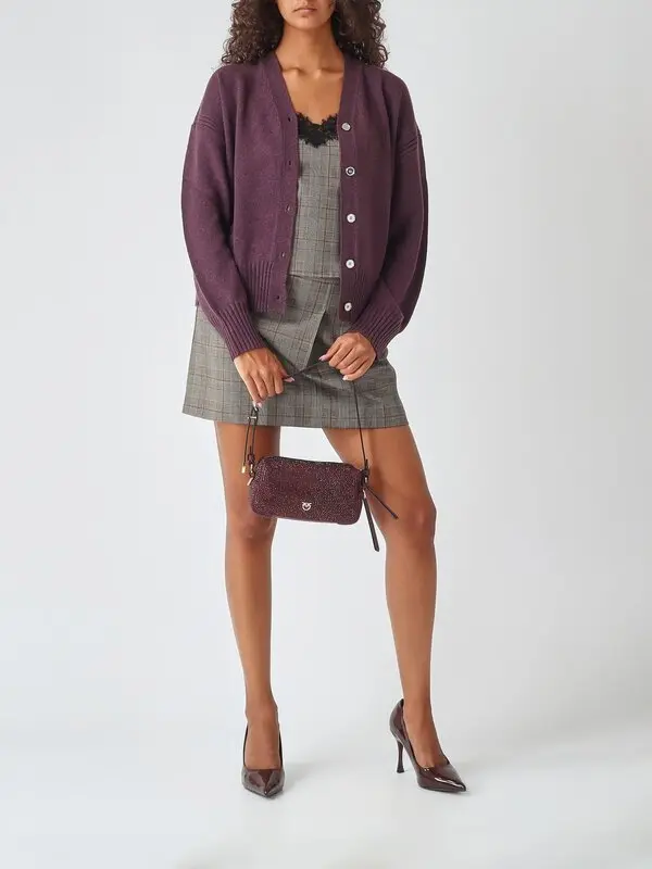 Pinko V-neck Wool And Cashmere Blend Cardigan With Button Closure - Plum