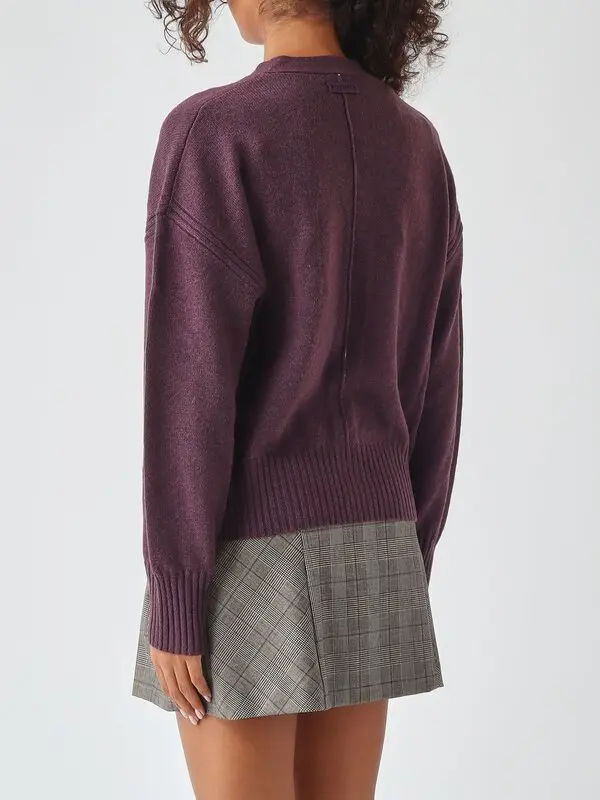 Pinko V-neck Wool And Cashmere Blend Cardigan With Button Closure - Plum