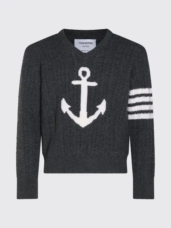 Thom Browne Slim Fit Virgin Wool V-neck Jumper With Iconic 4-bar Stripe