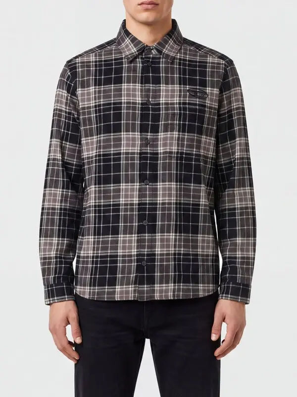 DIESEL® Check Cotton Shirt With Embroidered Oval D Logo - Black