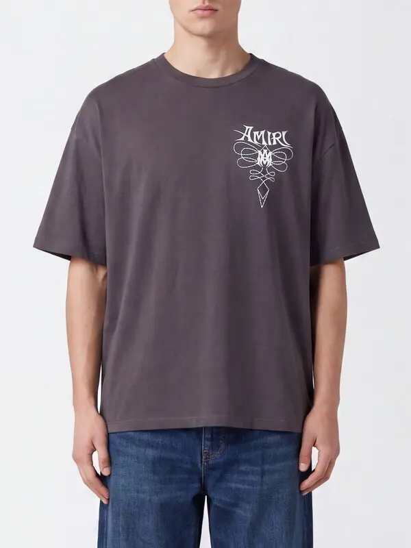 Amiri Short-sleeved Cotton T-shirt With Logo Print - Grey